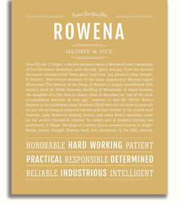 Rowena Personalized Name Meaning Art Prints – Name Stories