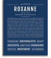 Roxanne Personalized Name Meaning Art Prints – Name Stories