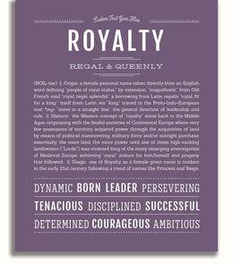 Royalty Personalized Name Meaning Art Prints – Name Stories