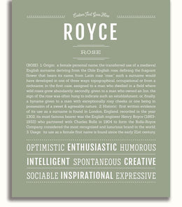 Royce Personalized Name Meaning Art Prints – Name Stories