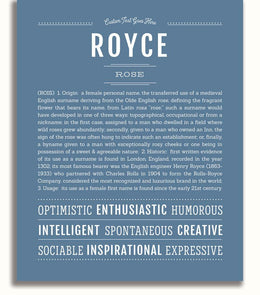 Royce Personalized Name Meaning Art Prints – Name Stories