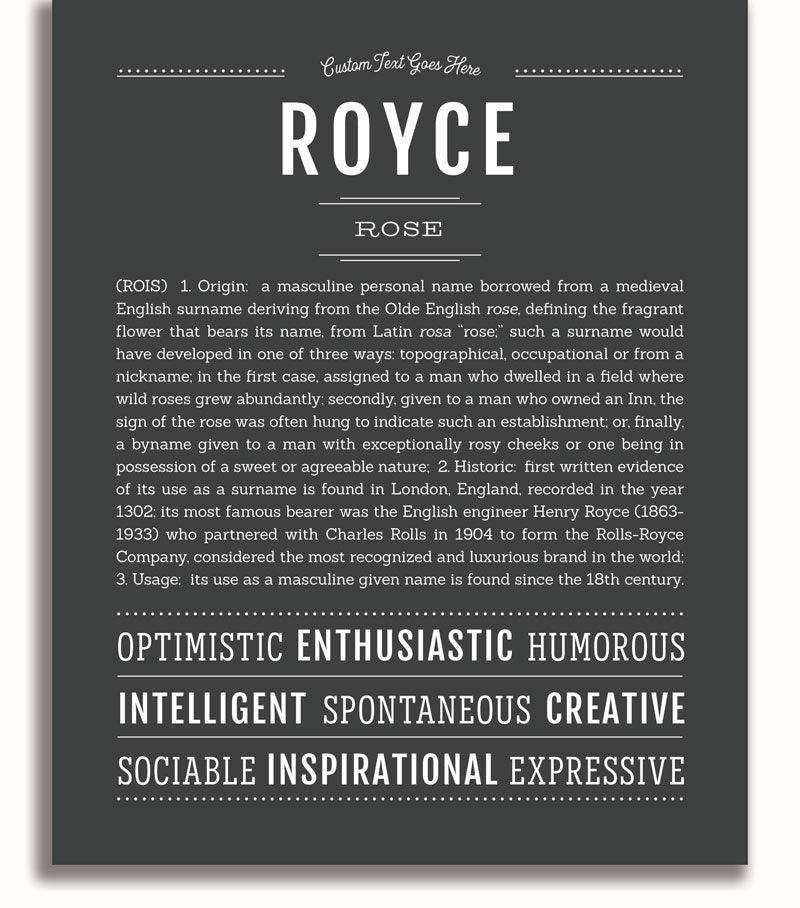 Royce Personalized Name Meaning Art Prints – Name Stories