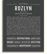 Rozlyn Personalized Name Meaning Art Prints – Name Stories