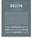 Rozlyn Personalized Name Meaning Art Prints – Name Stories