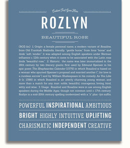 Rozlyn Personalized Name Meaning Art Prints – Name Stories