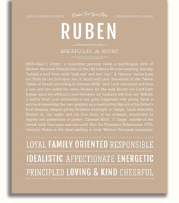 Ruben Personalized Name Meaning Art Prints – Name Stories