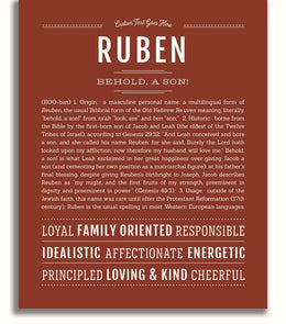 Ruben Personalized Name Meaning Art Prints – Name Stories