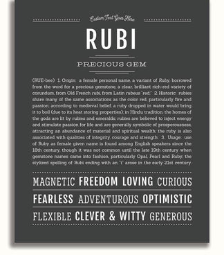 Rubi Personalized Name Meaning Art Prints – Name Stories