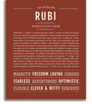 Rubi Personalized Name Meaning Art Prints – Name Stories