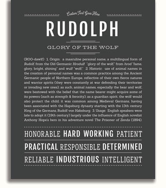 Rudolph Personalized Name Meaning Art Prints – Name Stories