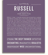 Russell Personalized Name Meaning Art Prints – Name Stories