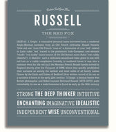 Russell Personalized Name Meaning Art Prints – Name Stories