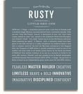 Rusty Personalized Name Meaning Art Prints – Name Stories