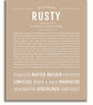 Rusty Personalized Name Meaning Art Prints – Name Stories