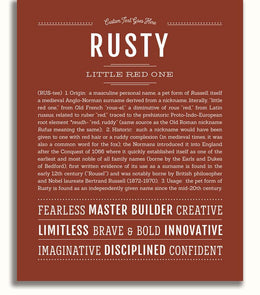 Rusty Personalized Name Meaning Art Prints – Name Stories