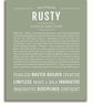 Rusty Personalized Name Meaning Art Prints – Name Stories