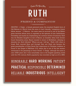 Ruth Personalized Name Meaning Art Prints – Name Stories