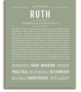 Ruth Personalized Name Meaning Art Prints – Name Stories