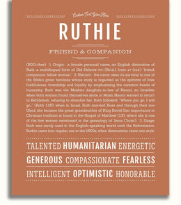 Ruthie Personalized Name Meaning Art Prints – Name Stories