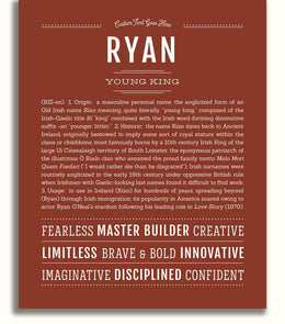 Ryan Personalized Name Meaning Art Prints – Name Stories
