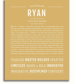 Ryan Personalized Name Meaning Art Prints – Name Stories