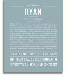 Ryan Personalized Name Meaning Art Prints – Name Stories