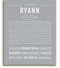 Ryann Personalized Name Meaning Art Prints – Name Stories
