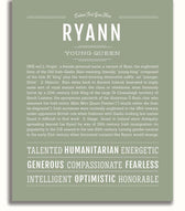 Ryann Personalized Name Meaning Art Prints – Name Stories
