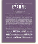 Ryanne Personalized Name Meaning Art Prints – Name Stories