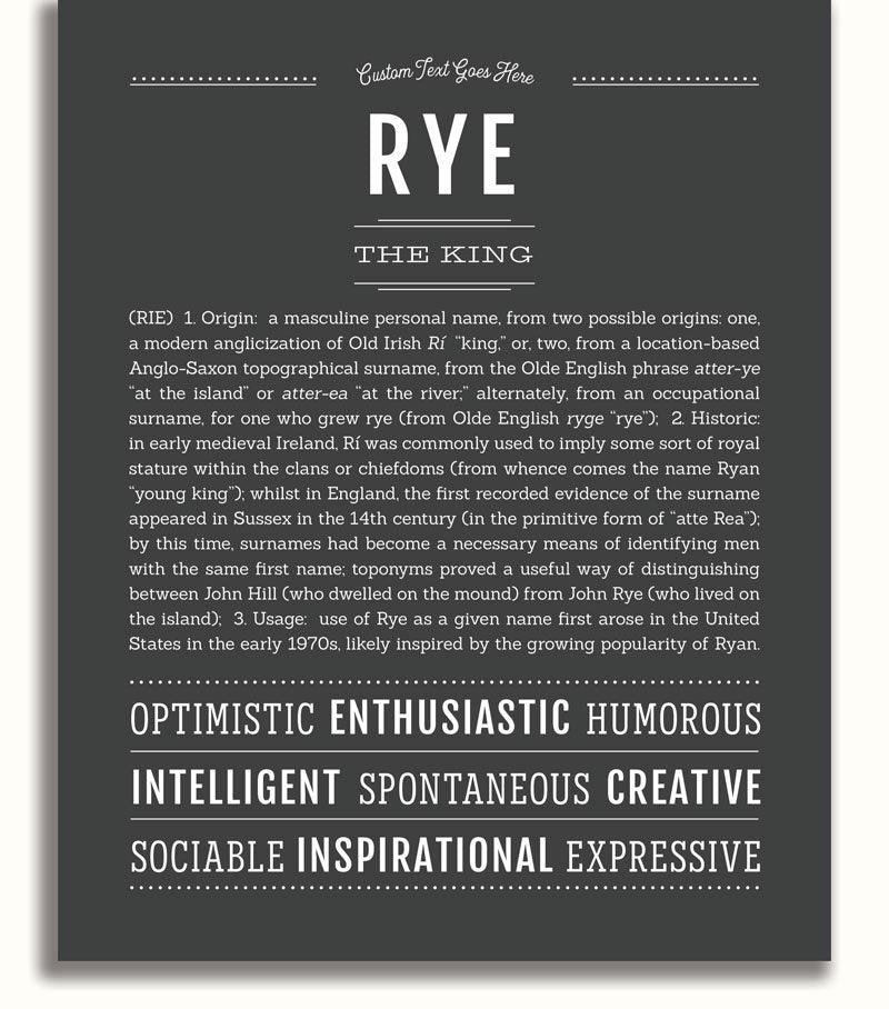 Rye Personalized Name Meaning Art Prints – Name Stories