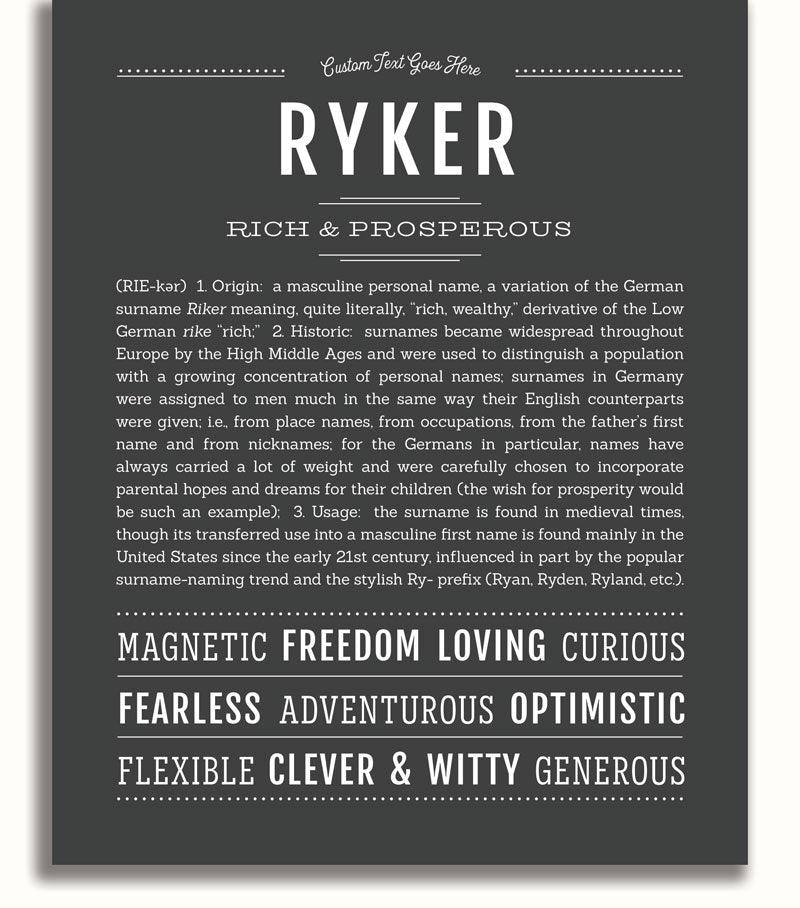 Ryker Personalized Name Meaning Art Prints – Name Stories