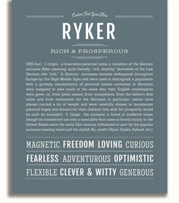 Ryker Personalized Name Meaning Art Prints – Name Stories