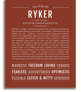 Ryker Personalized Name Meaning Art Prints – Name Stories