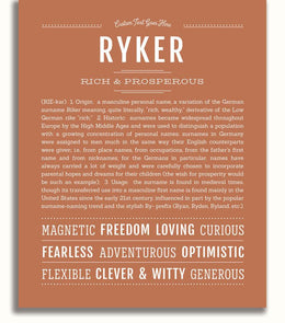 Ryker Personalized Name Meaning Art Prints – Name Stories