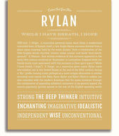 Rylan Personalized Name Meaning Art Prints – Name Stories