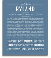 Ryland Personalized Name Meaning Art Prints – Name Stories