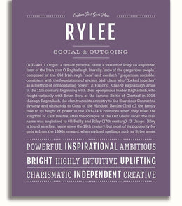 Rylee Personalized Name Meaning Art Prints – Name Stories