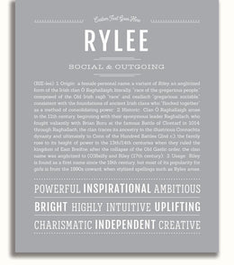 Rylee Personalized Name Meaning Art Prints – Name Stories