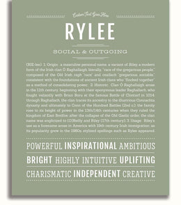 Rylee Personalized Name Meaning Art Prints – Name Stories