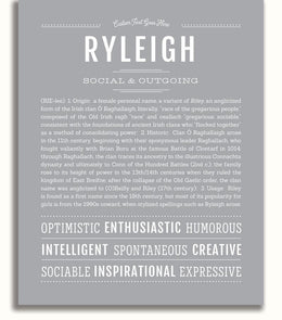 Ryleigh Personalized Name Meaning Art Prints – Name Stories