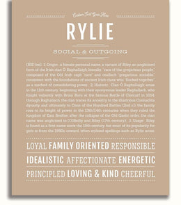 Rylie Personalized Name Meaning Art Prints – Name Stories