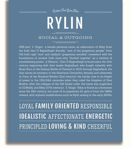 Rylin Personalized Name Meaning Art Prints – Name Stories
