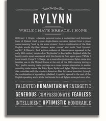 Rylynn Personalized Name Meaning Art Prints – Name Stories