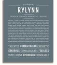 Rylynn Personalized Name Meaning Art Prints – Name Stories