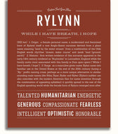 Rylynn Personalized Name Meaning Art Prints – Name Stories