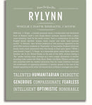 Rylynn Personalized Name Meaning Art Prints – Name Stories