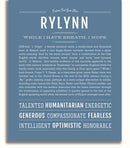 Rylynn Personalized Name Meaning Art Prints – Name Stories