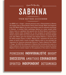 Sabrina Personalized Name Meaning Art Prints – Name Stories