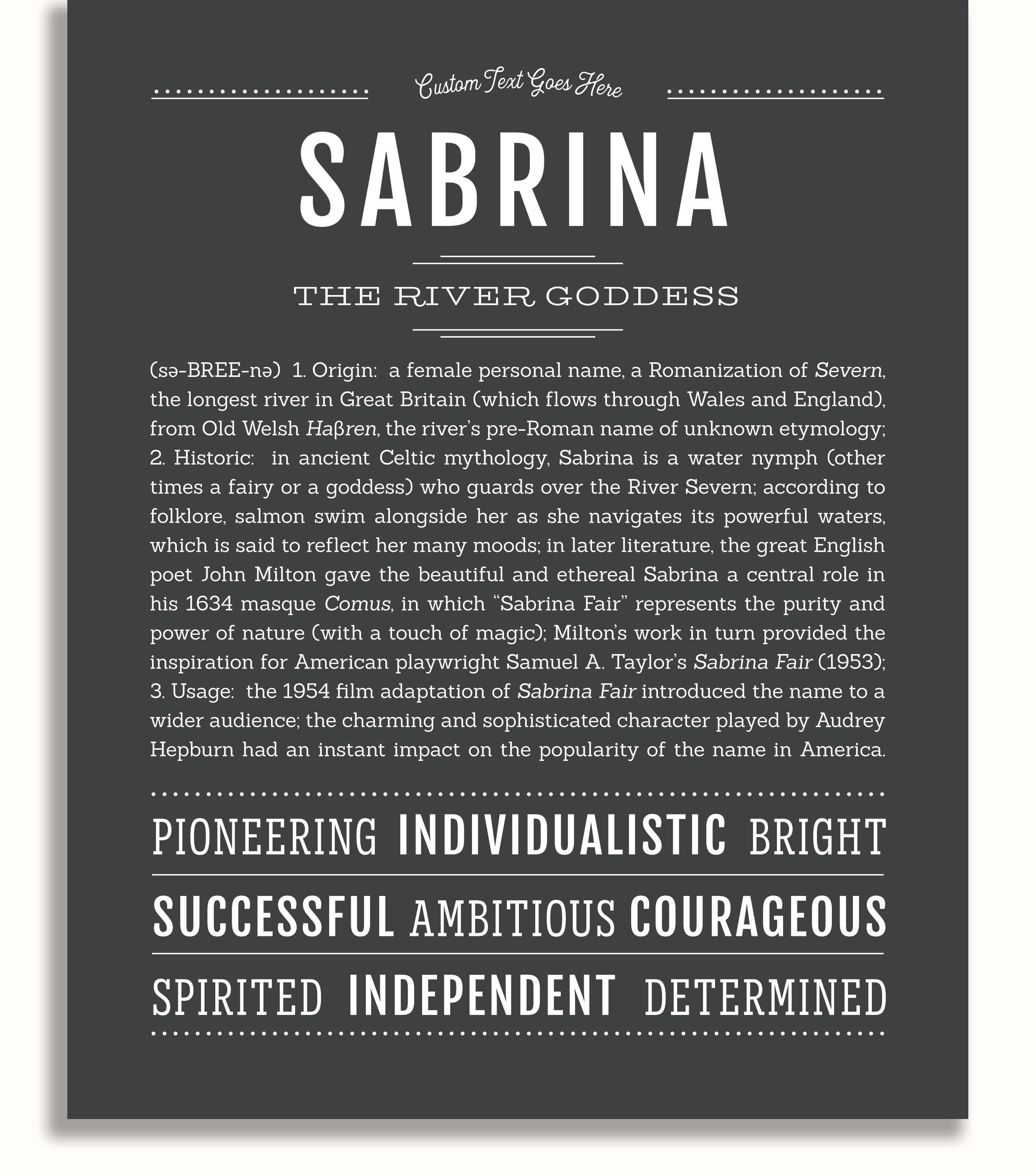 Sabrina Personalized Name Meaning Art Prints – Name Stories