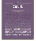 Sadie Personalized Name Meaning Art Prints – Name Stories
